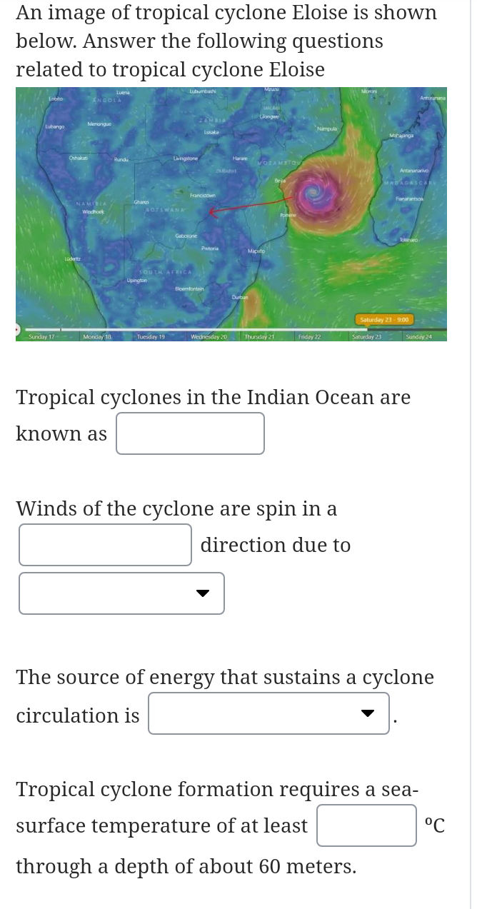 An image of tropical cyclone Eloise is shown | StudyX