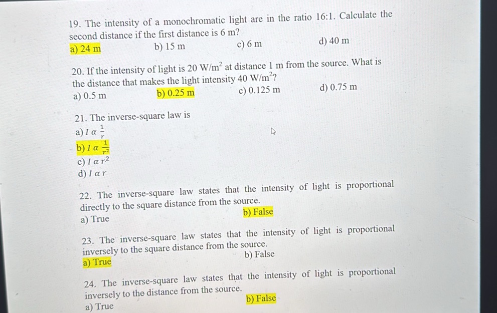 19. The intensity of a monochromatic light | StudyX