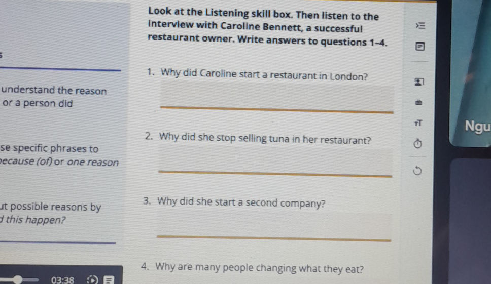 Look at the Listening skill box. Then listen | StudyX