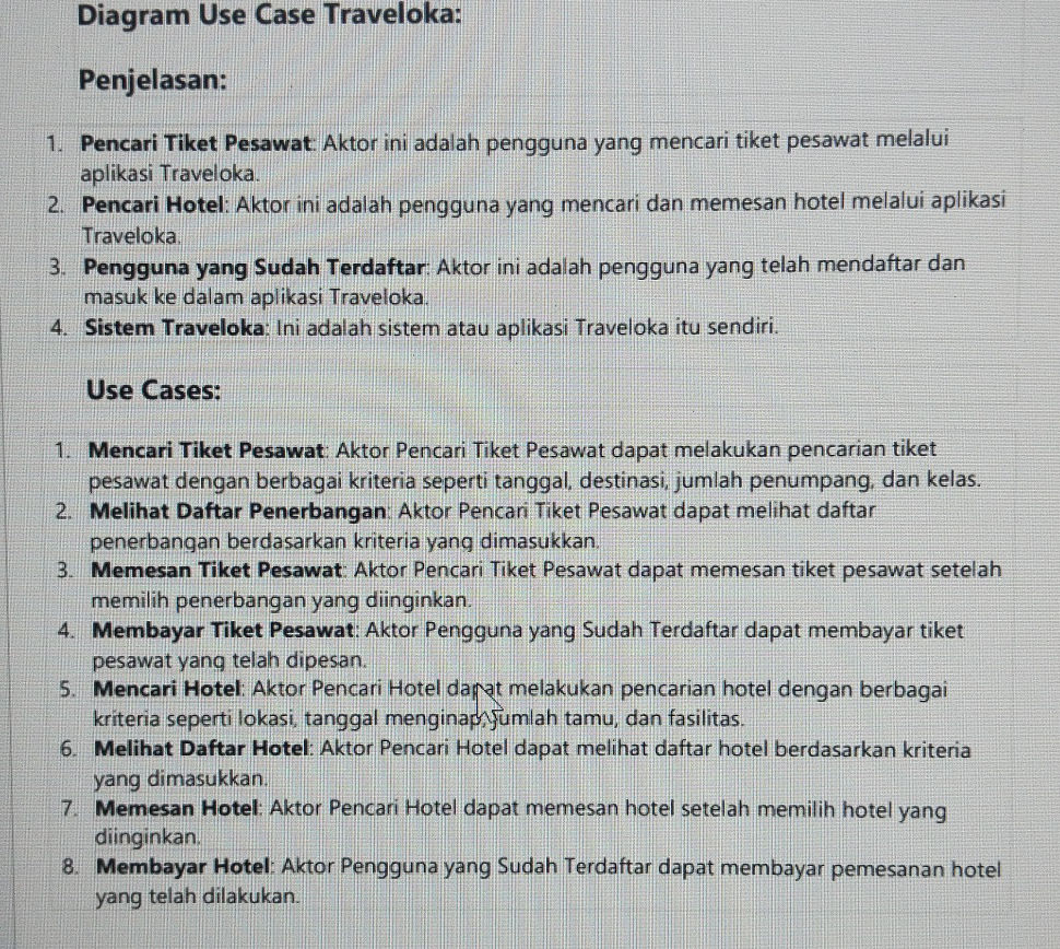 Diagram Use Case Traveloka: Penjelasan: 1. | StudyX