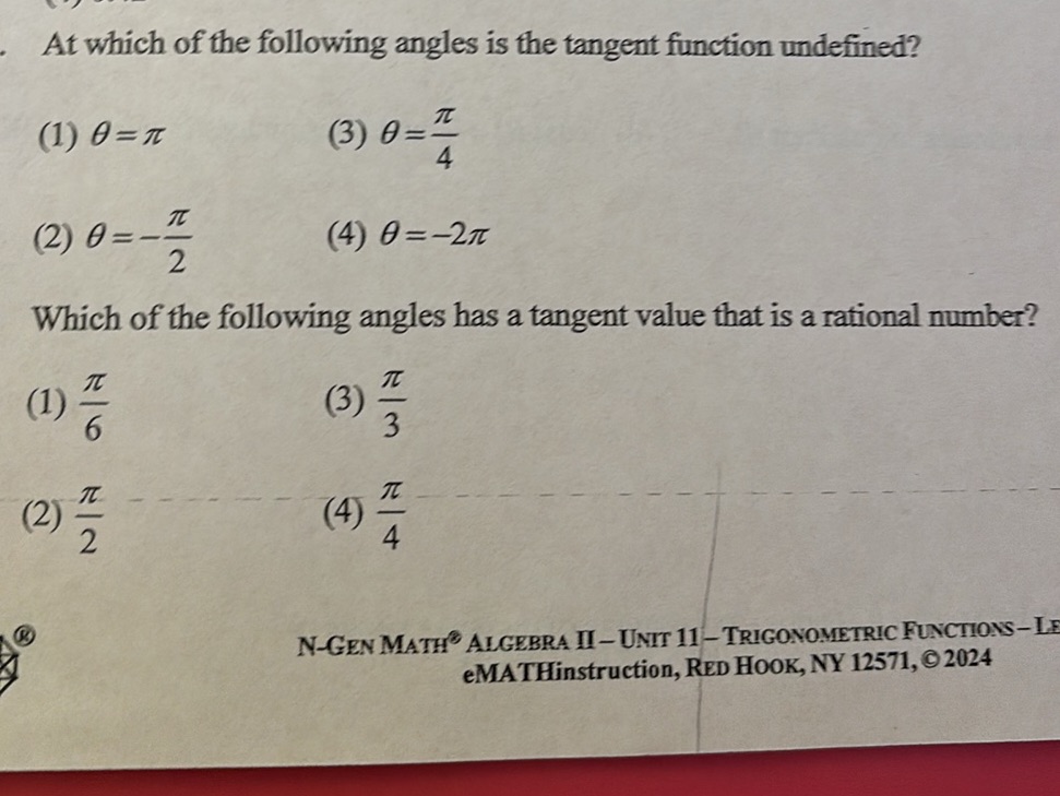 At which of the following angles is the | StudyX
