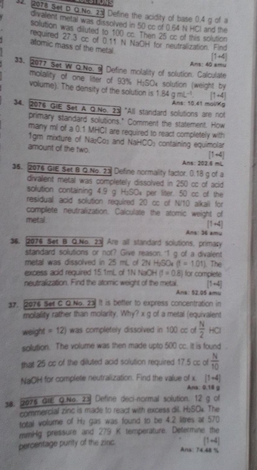 32. 2078 Set D Q.No. 23 Define the acidity | StudyX