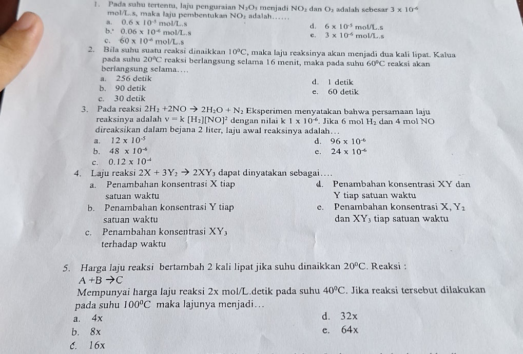1. Pada suhu tertentu, laju penguraian | StudyX