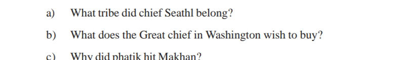 a) What tribe did chief Seathl belong? b) | StudyX
