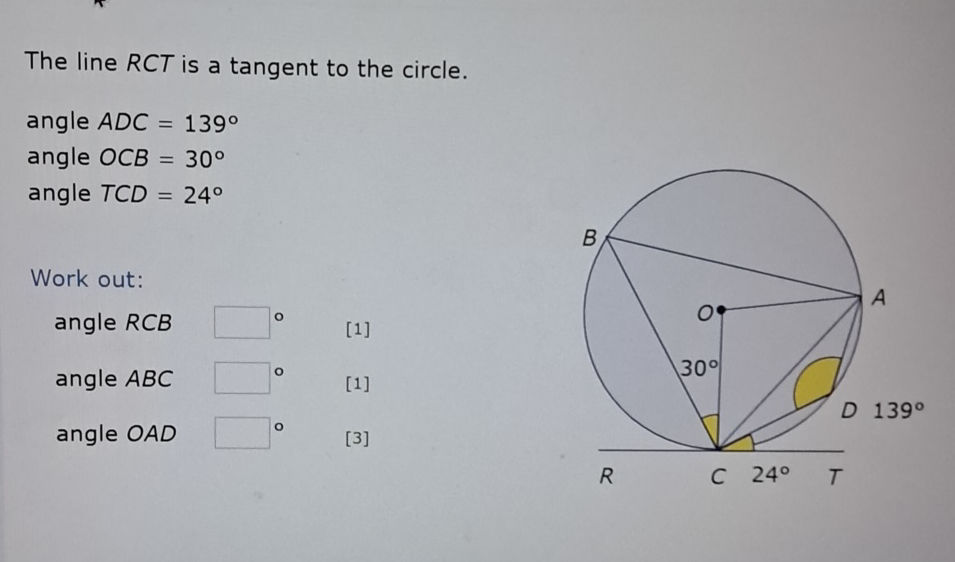 The line RCT is a tangent to the circle. | StudyX