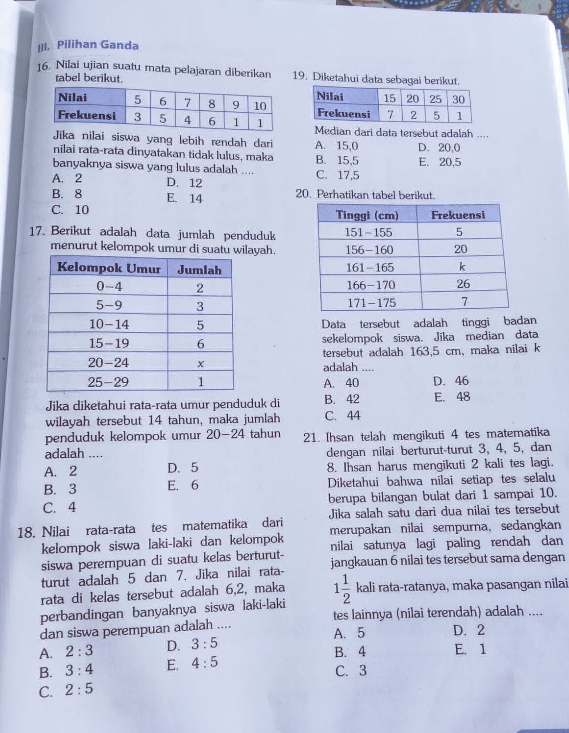 16. Nilai ujian suatu mata pelajaran | StudyX