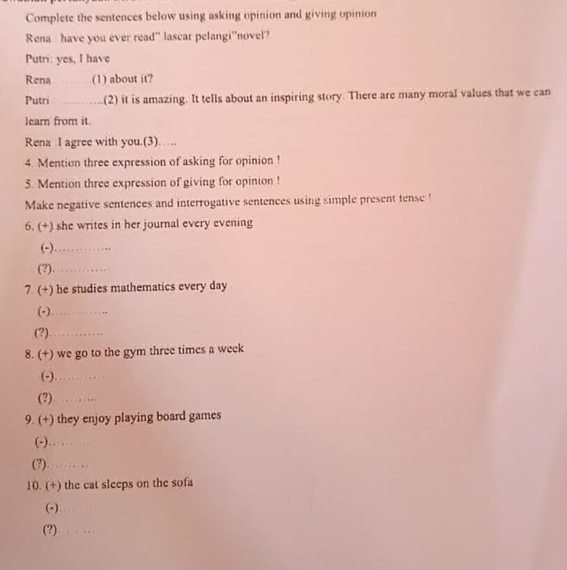 Complete the sentences below using asking | StudyX