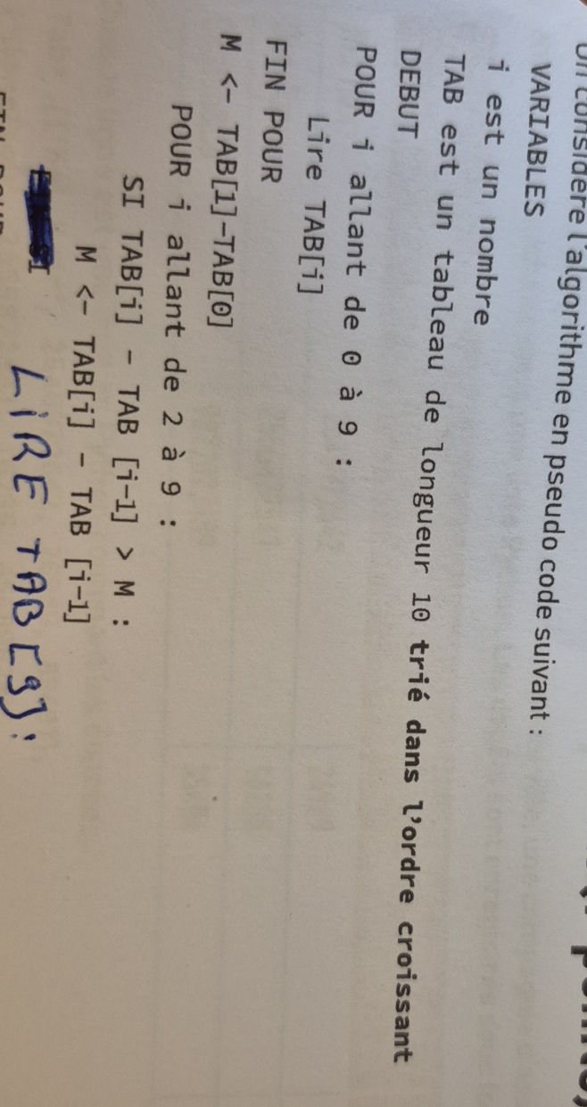 On considere l'algorithme en pseudo code | StudyX