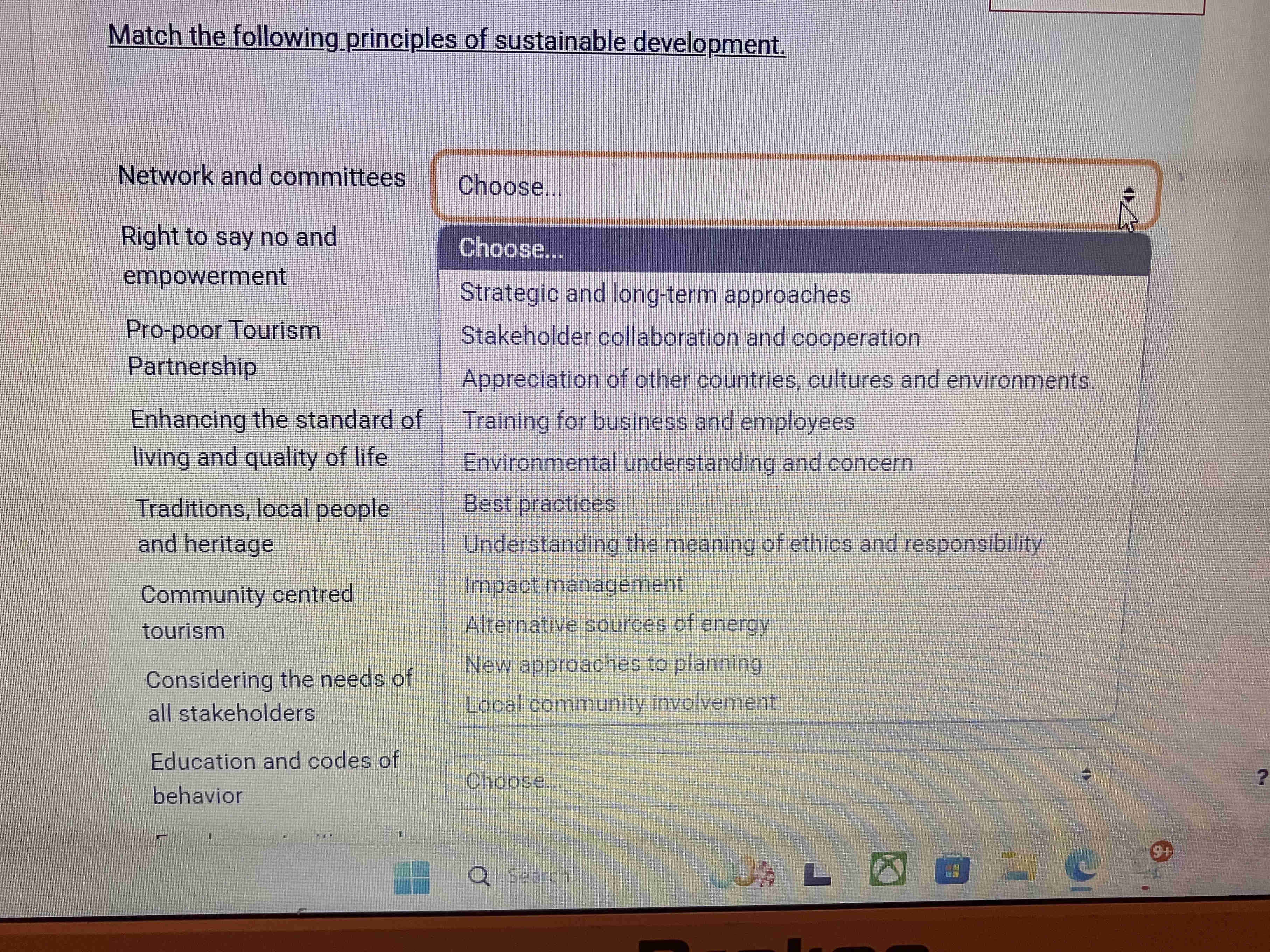 Match the following principles of
