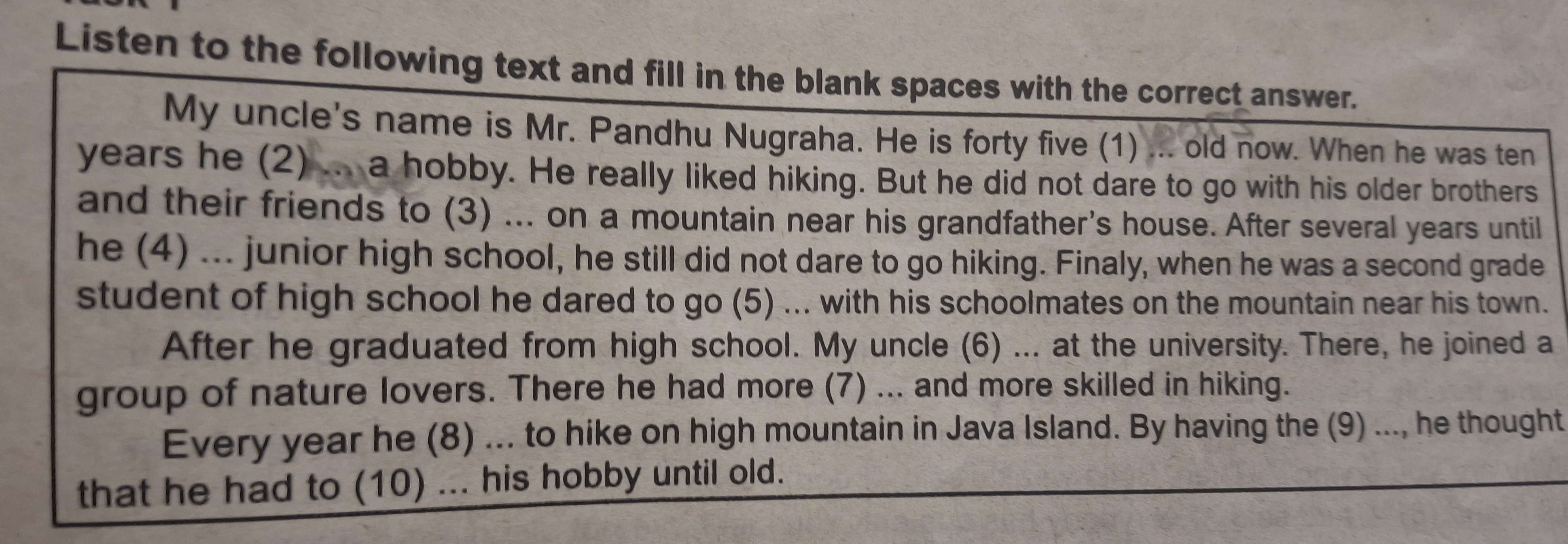 Listen to the following text and fill in the | StudyX