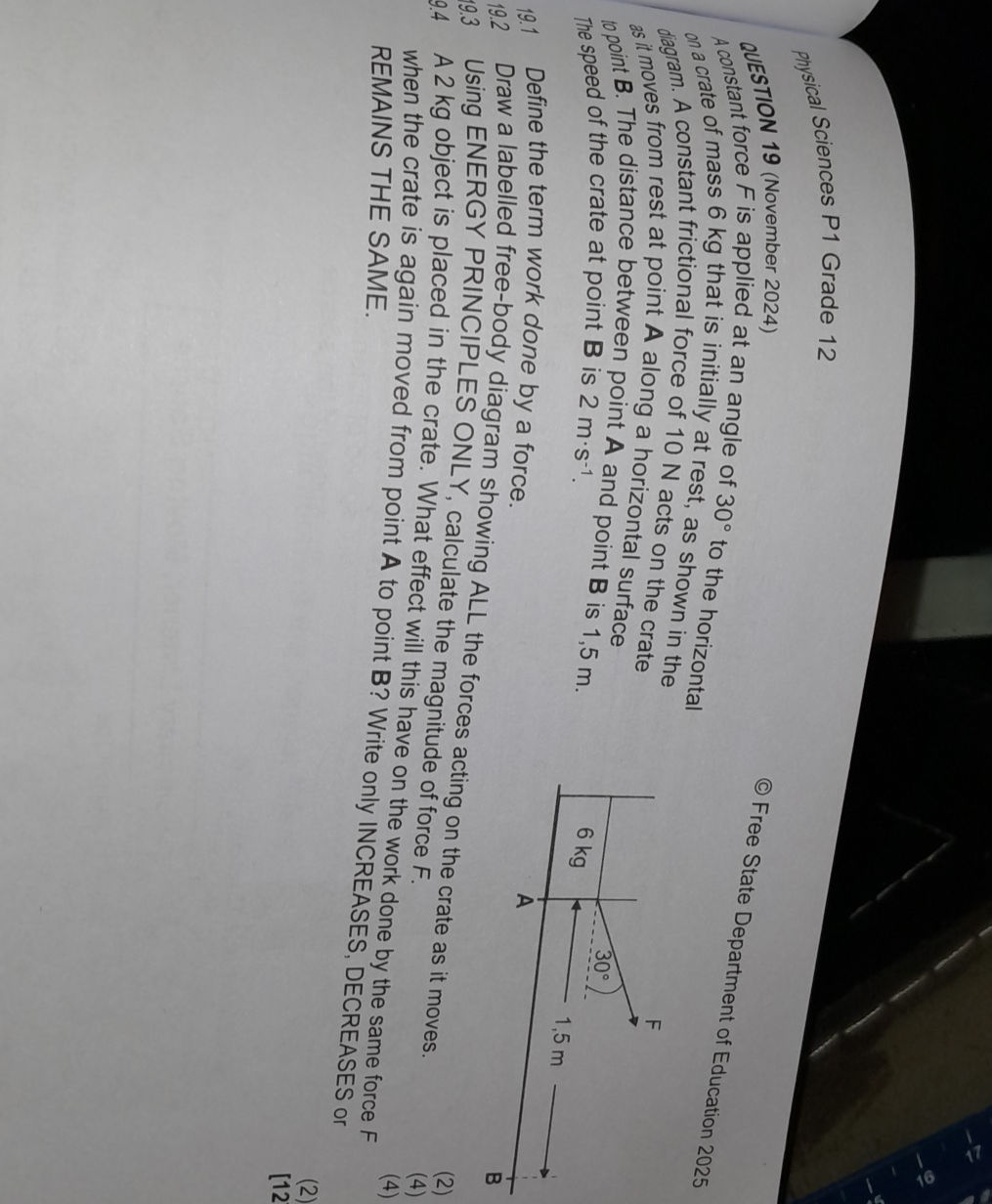 QUESTION 19 (November 2024) A constant force | StudyX