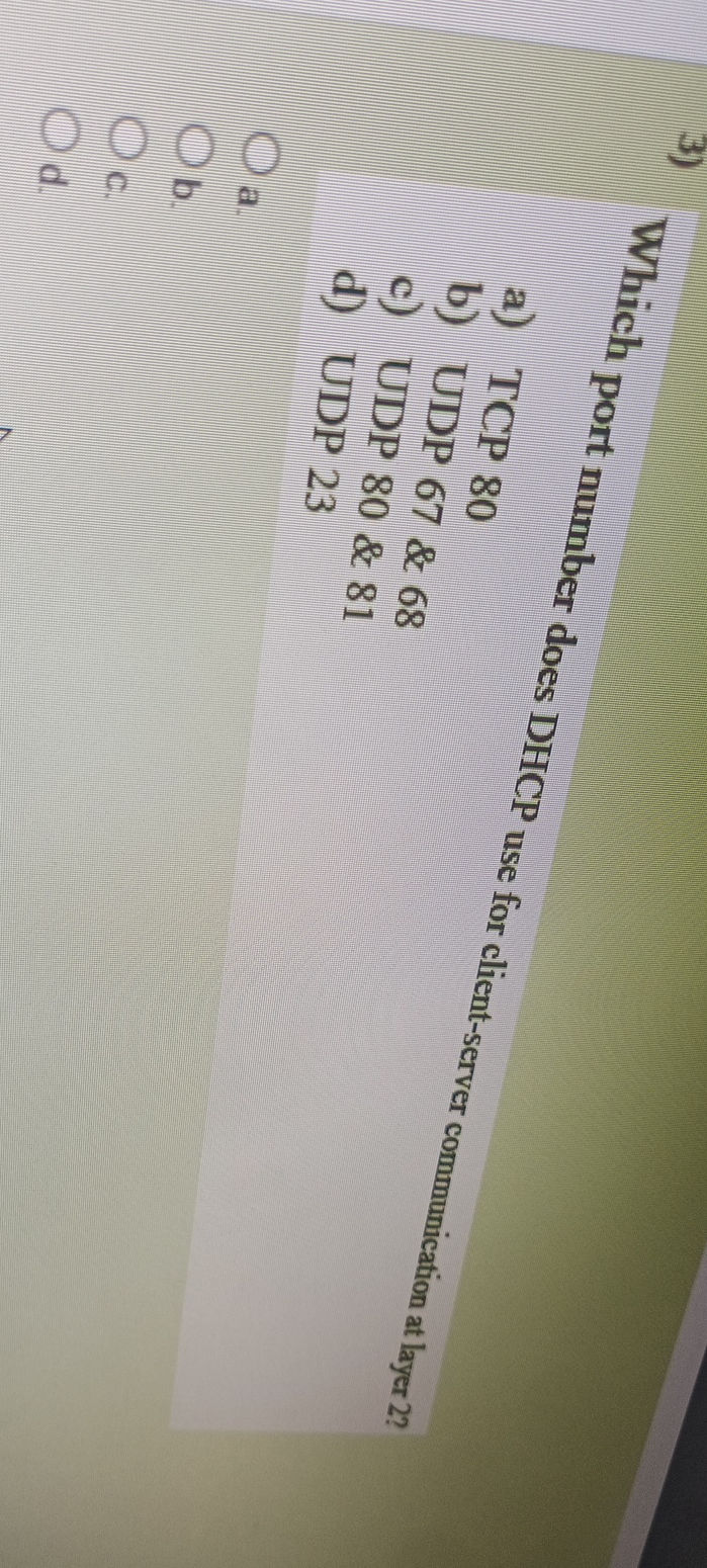 3) Which port number does DHCP use for | StudyX