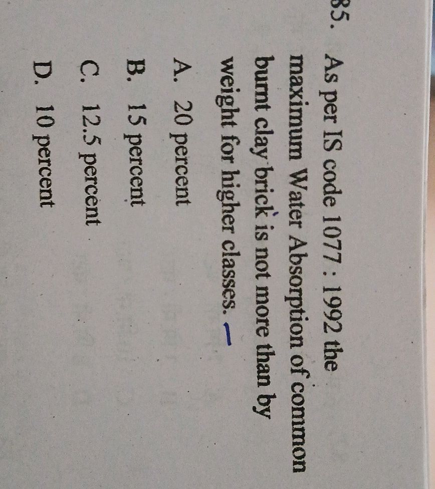 85. As per IS code 1077 : 1992 the maximum | StudyX