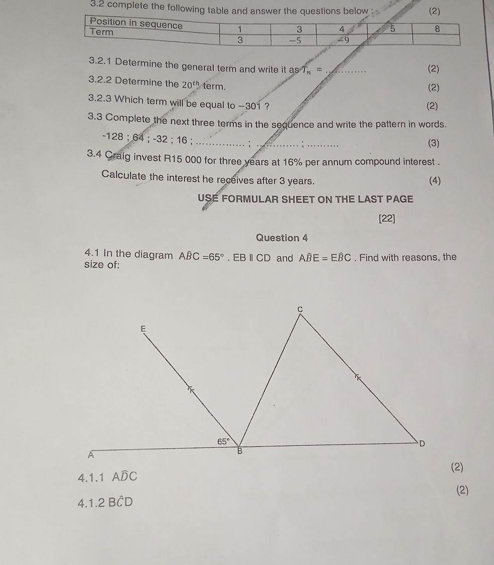 3.2 Complete the following table and answer | StudyX