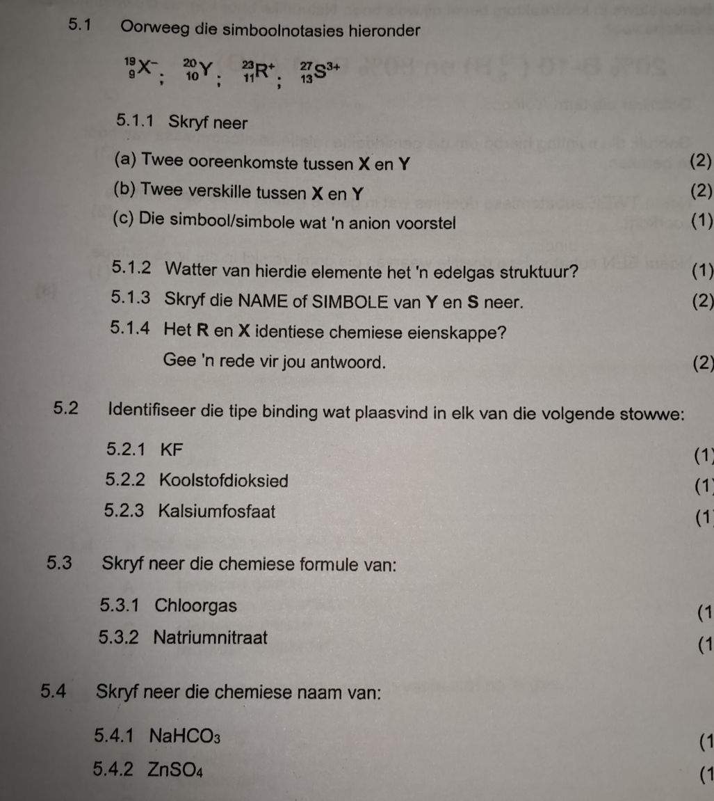 5.1 Oorweeg die simboolnotasies hieronder | StudyX