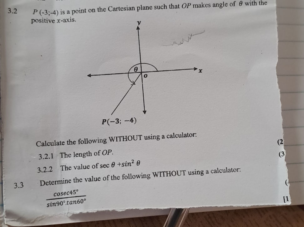3.2 P(-3;-4) is a point on the Cartesian | StudyX