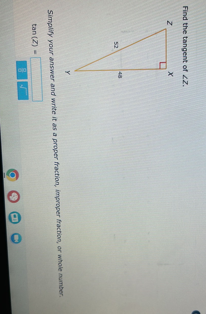 Find the tangent of angle Z | StudyX