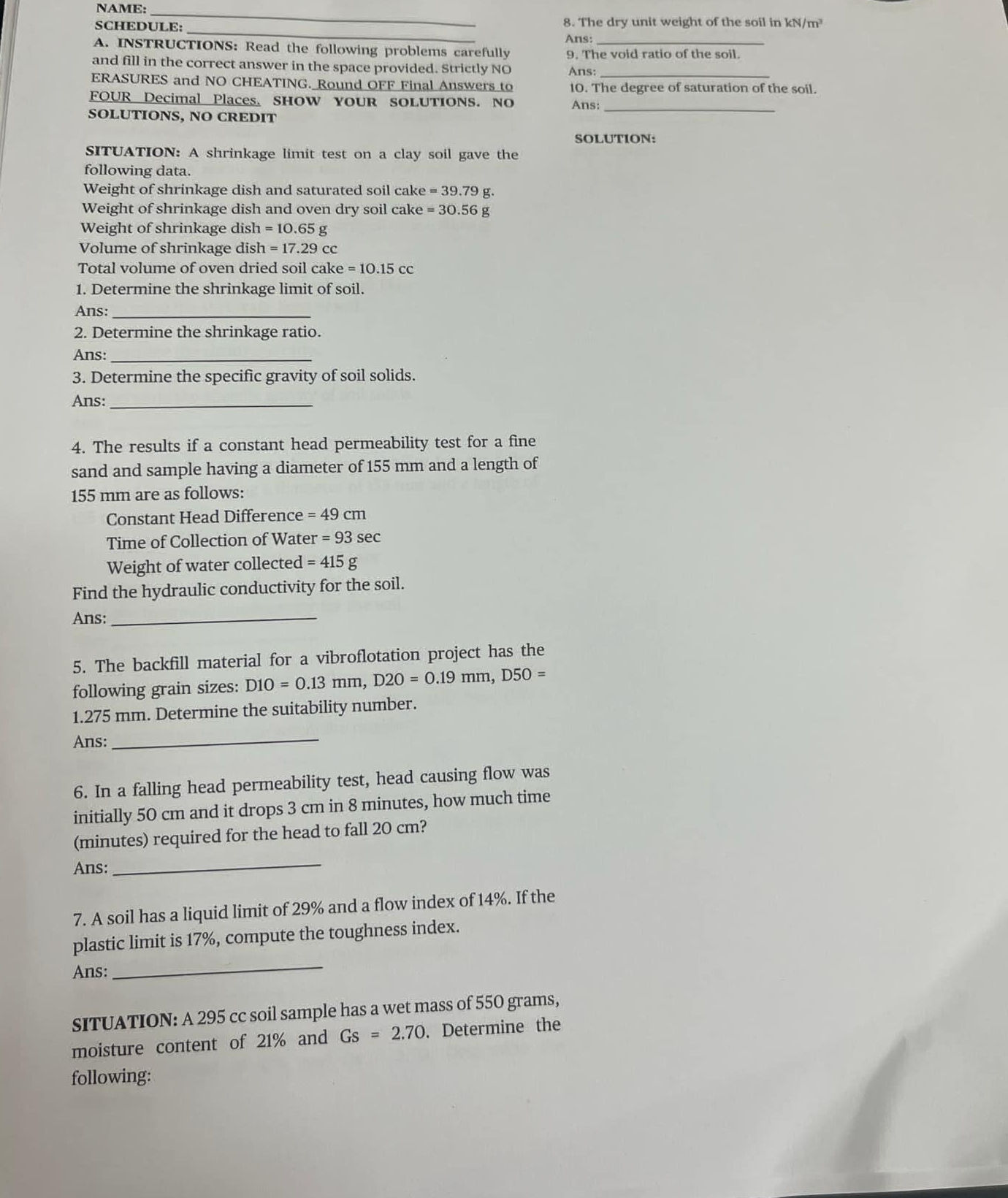 1. Determine the shrinkage limit of soil. | StudyX