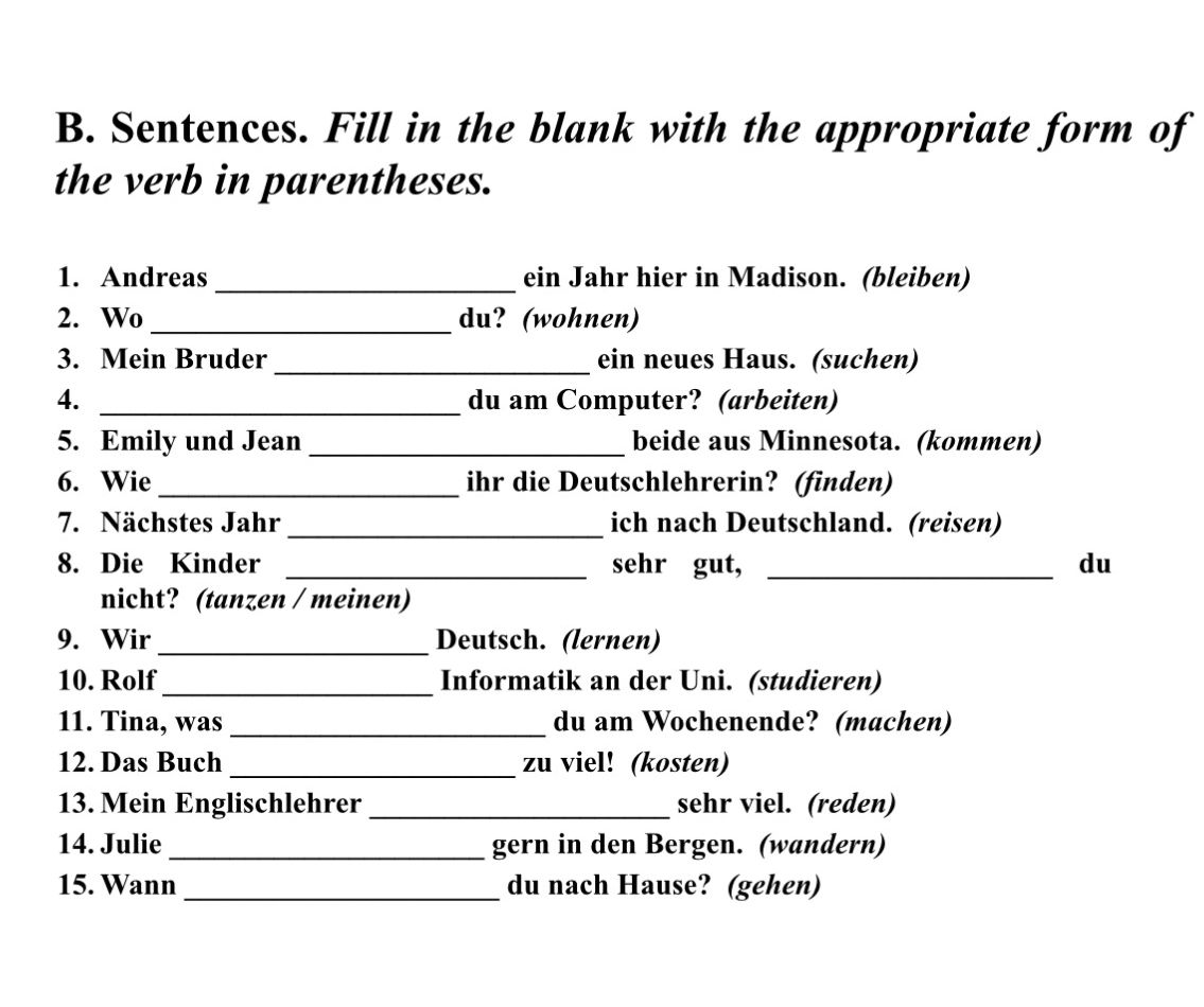 B. Sentences. Fill in the blank with the | StudyX