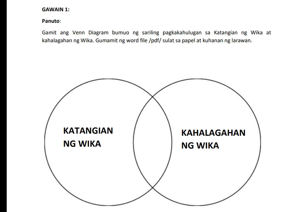 GAWAIN 1: Panuto: Gamit ang Venn Diagram | StudyX