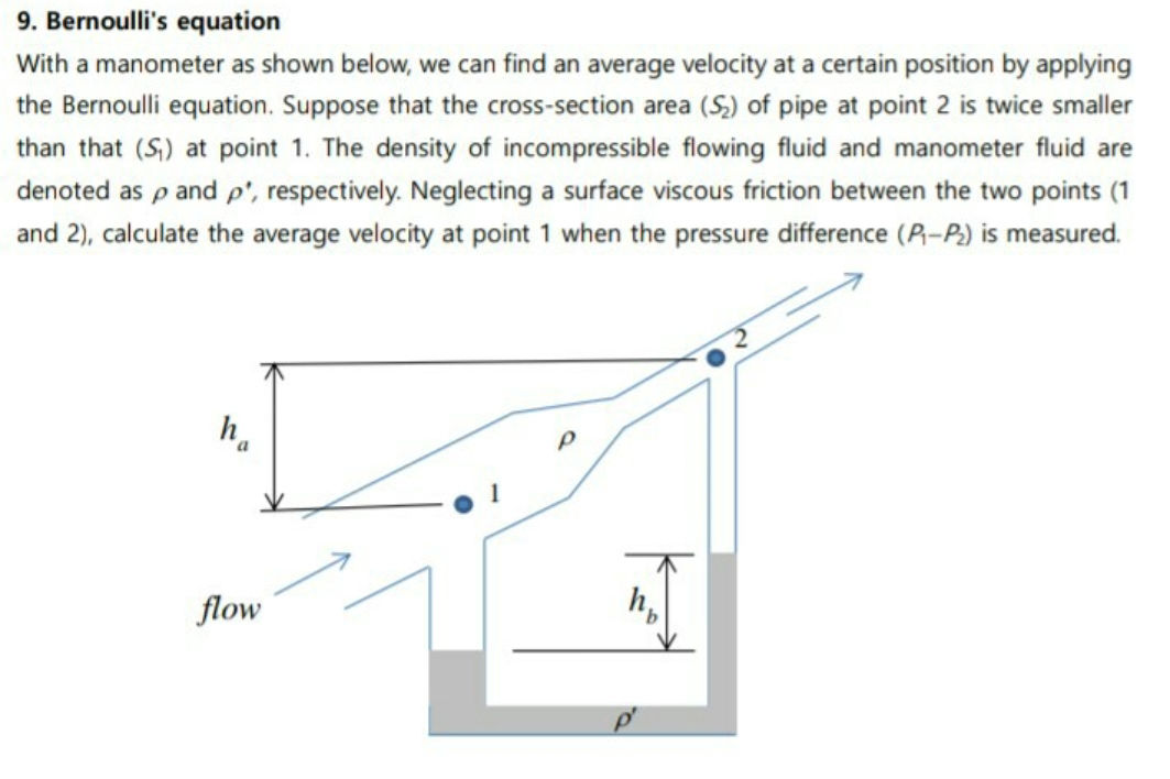9. Bernoulli's equation With a manometer as | StudyX