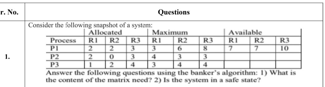 Consider the following snapshot of a system: | StudyX