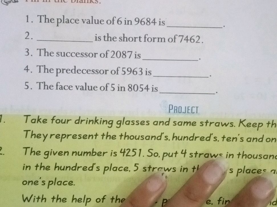 1. The place value of 6 in 9684 is ____. 2. | StudyX