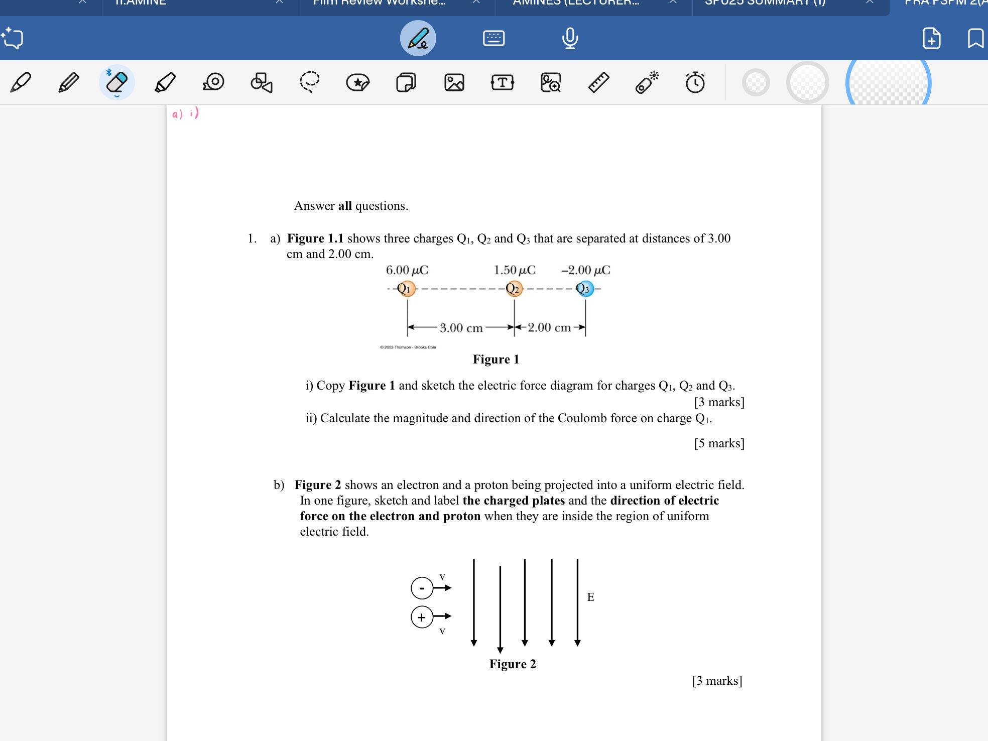a) i) Copy Figure 1 and sketch the electric | StudyX