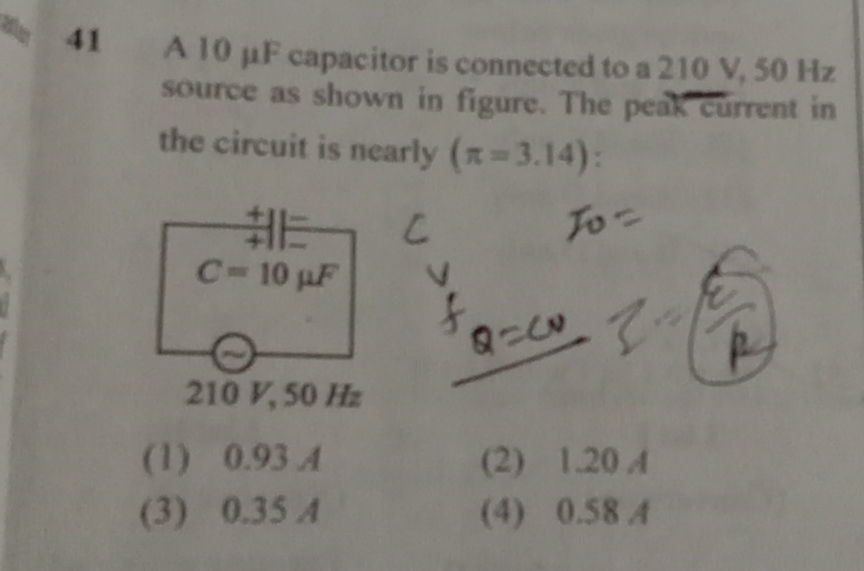 41 A 10 $ $F capacitor is connected to a 210 | StudyX