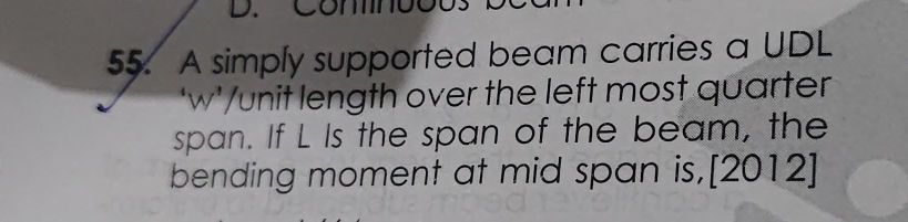 55. A simply supported beam carries a UDL | StudyX