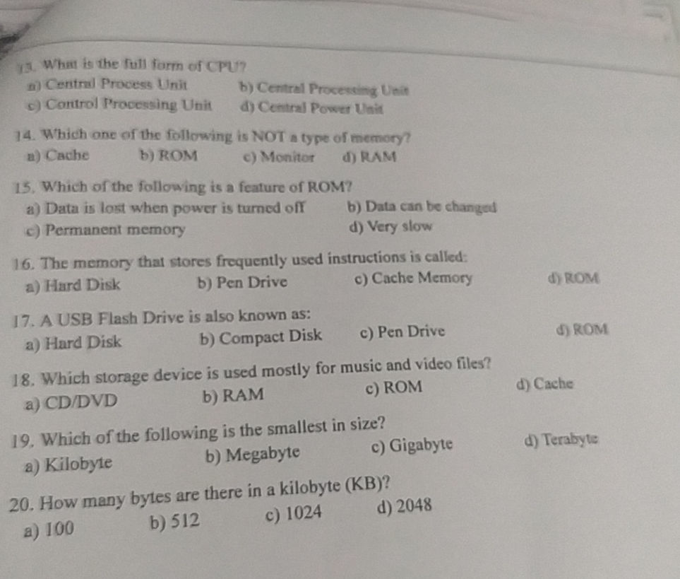 13. What is the full form of CPU? a) | StudyX