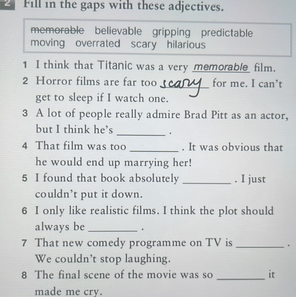 Fill in the gaps with these adjectives. | StudyX