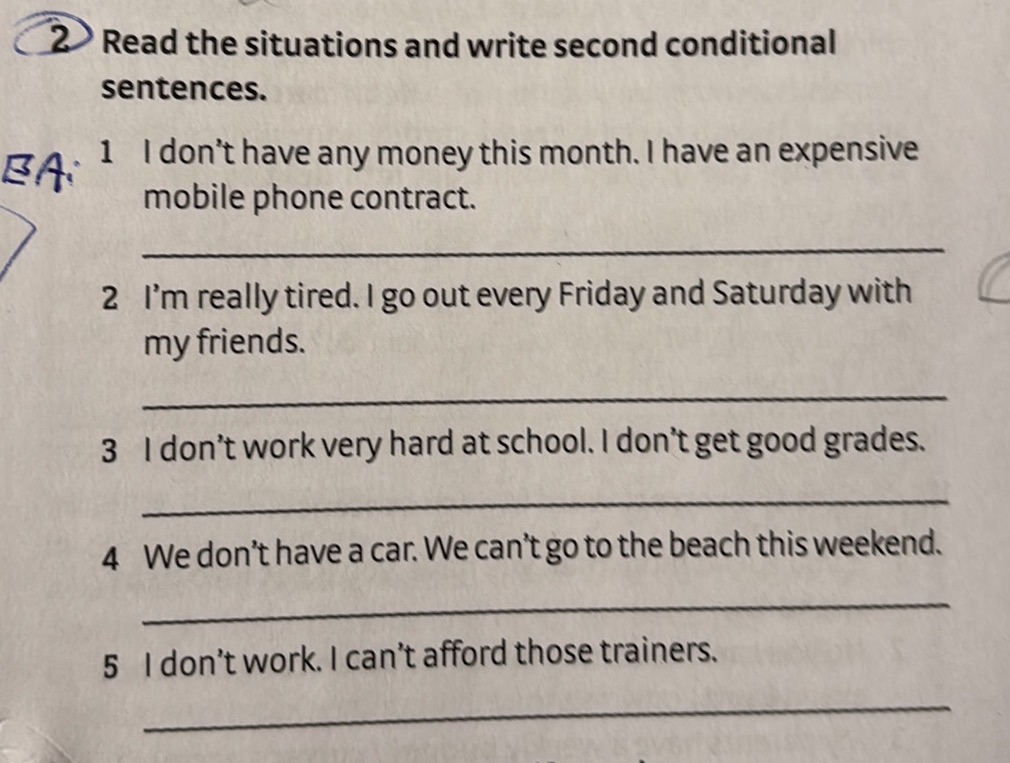 Read the situations and write second | StudyX