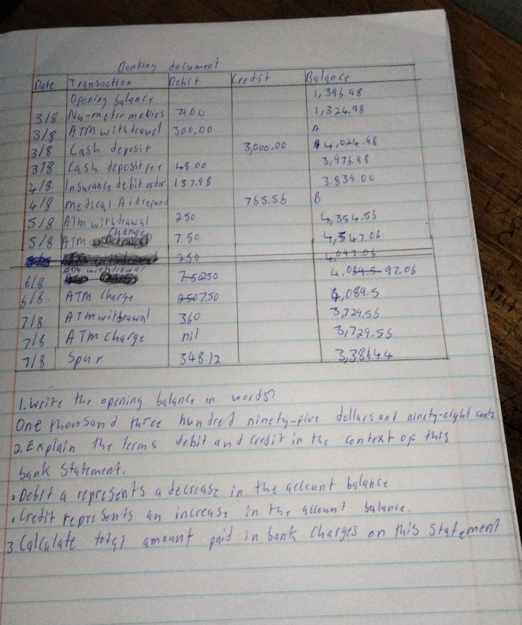 Here is a banking document: | Date | | StudyX