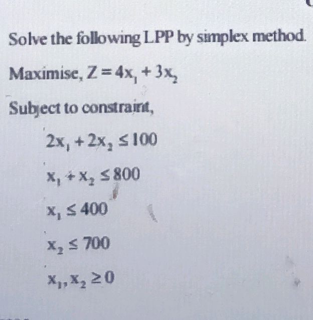 Solve the following LPP by simplex method. | StudyX