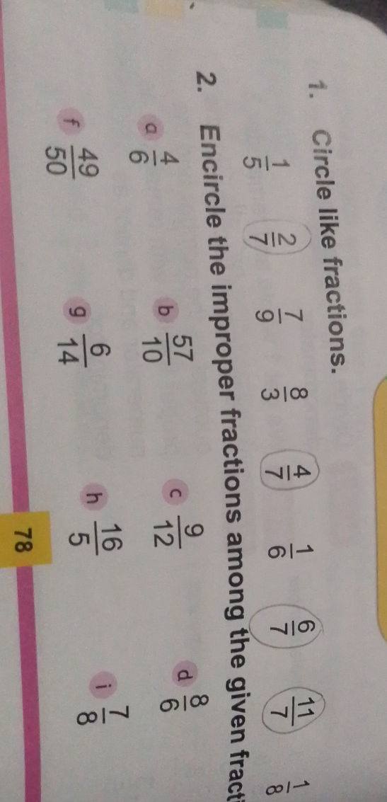2. Encircle the improper fractions among the | StudyX