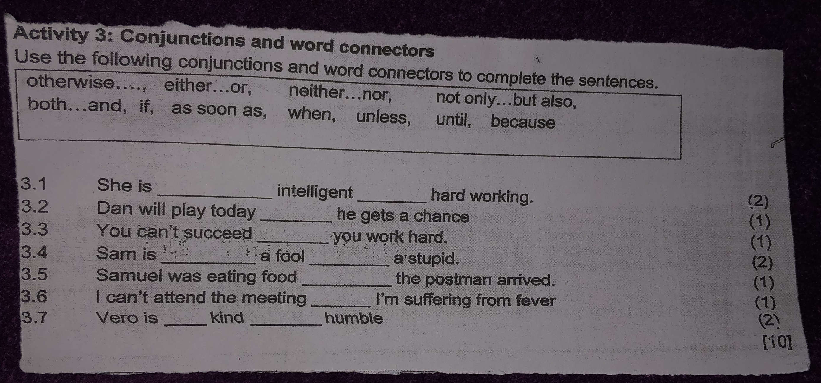 Activity 3: Conjunctions and word connectors | StudyX