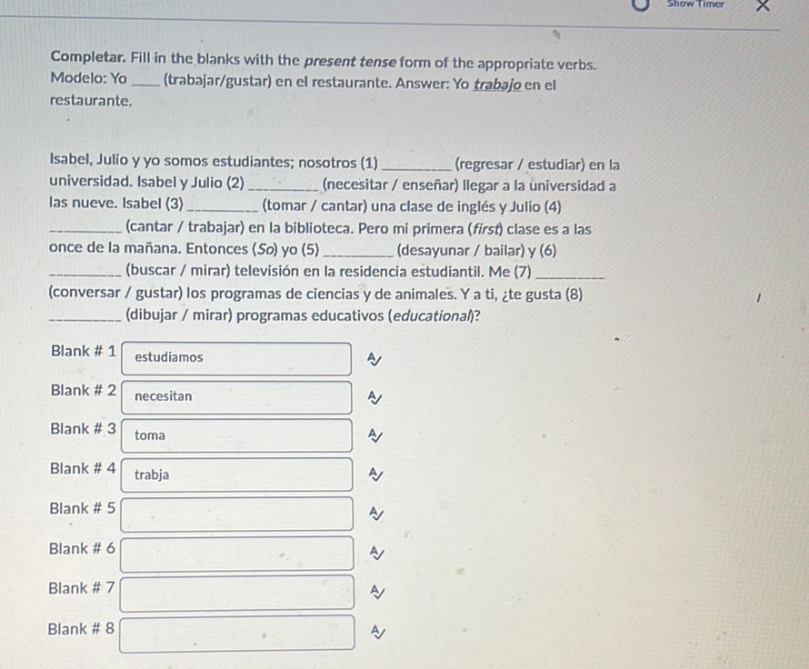 Completar. Fill in the blanks with the | StudyX
