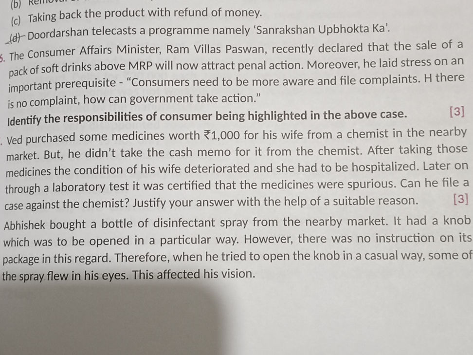 Identify the responsibilities of consumer | StudyX