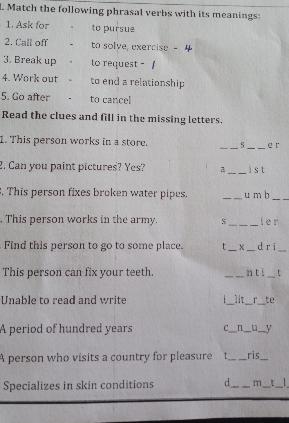 1. Match the following phrasal verbs with | StudyX