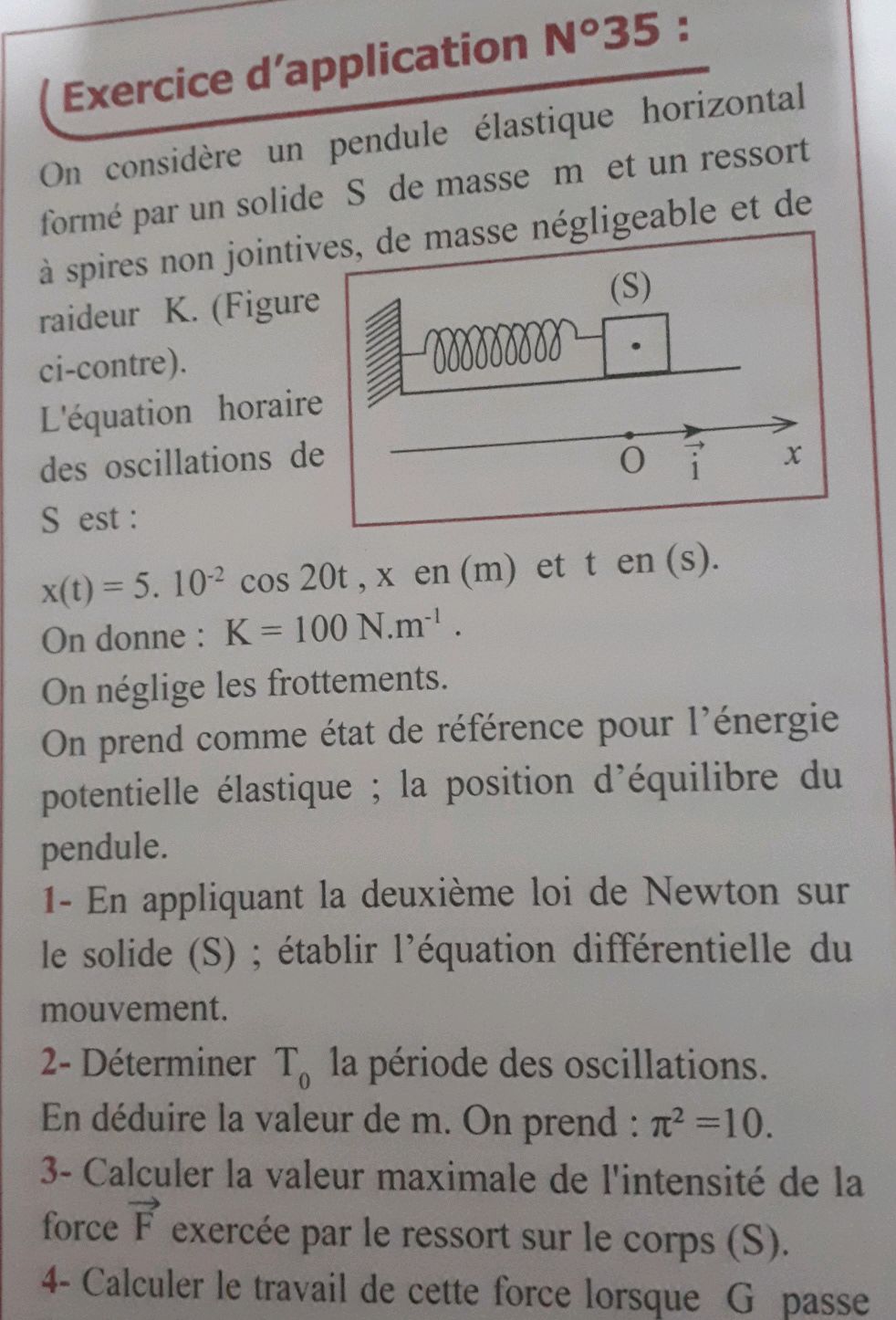 On considère un pendule élastique horizontal | StudyX
