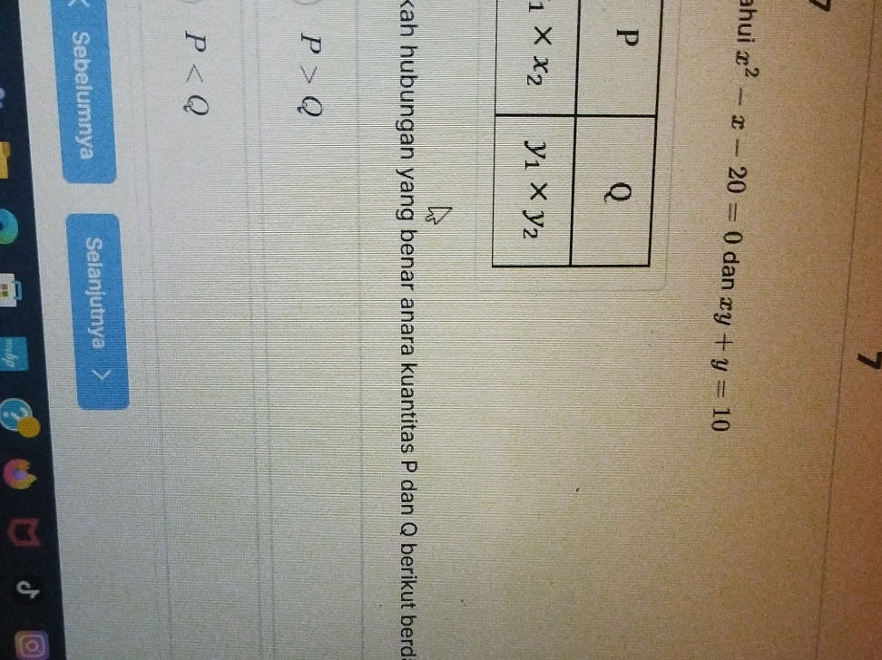 Diketahui $x^2 - x - 20 = 0$ dan $xy + y = | StudyX