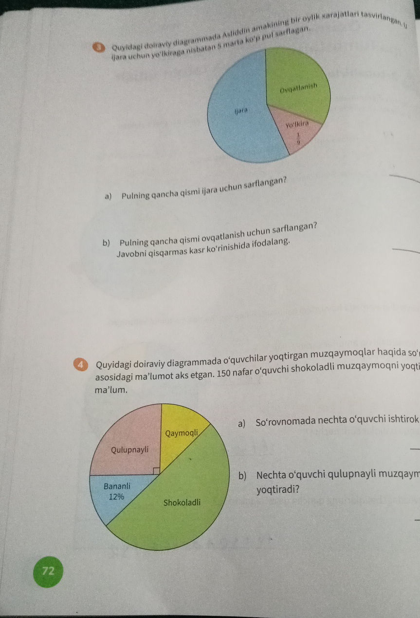 3 Quyidagi doiraviy diagrammada Asliddin | StudyX