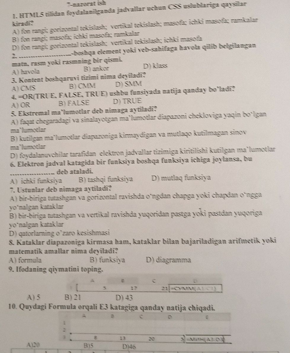 1. HTML5 tilidan foydalanilganda jadvallar | StudyX