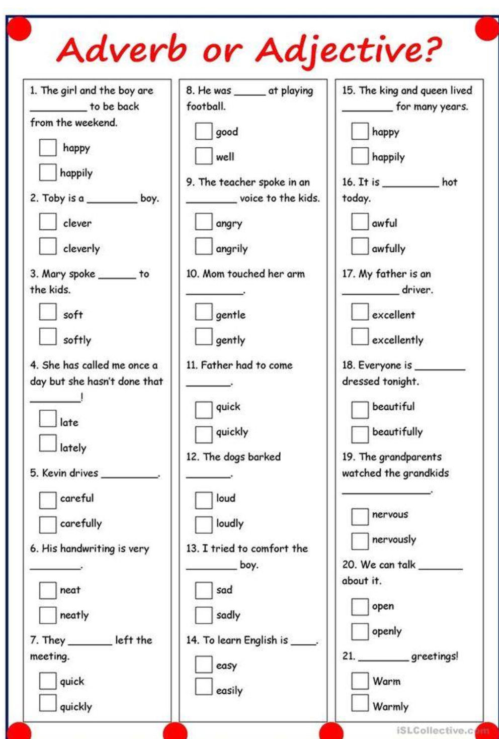 Adverb or Adjective? 1. The girl and the | StudyX
