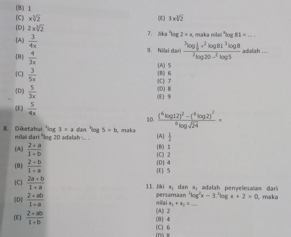 7. Jika $^{3} ext{log }2 = x$, maka nilai | StudyX