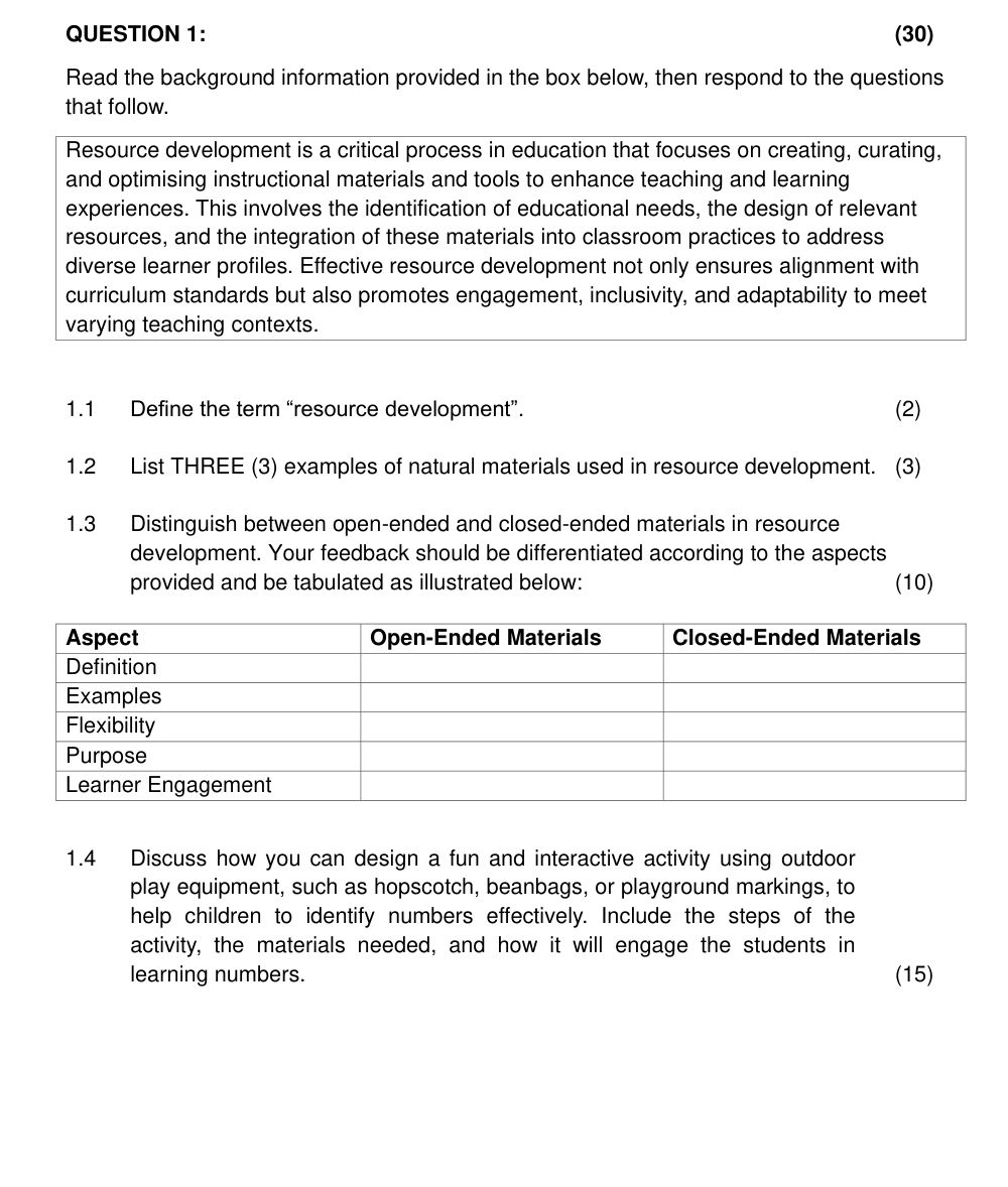 QUESTION 1: (30) Read the background | StudyX