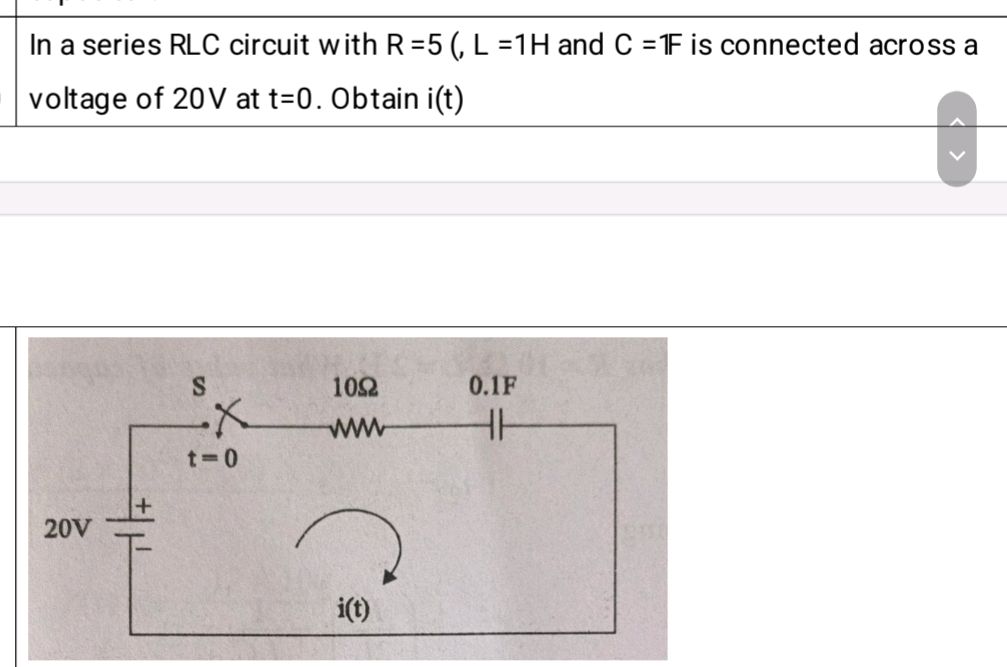 In a series RLC circuit with R = 5, L = 1H | StudyX