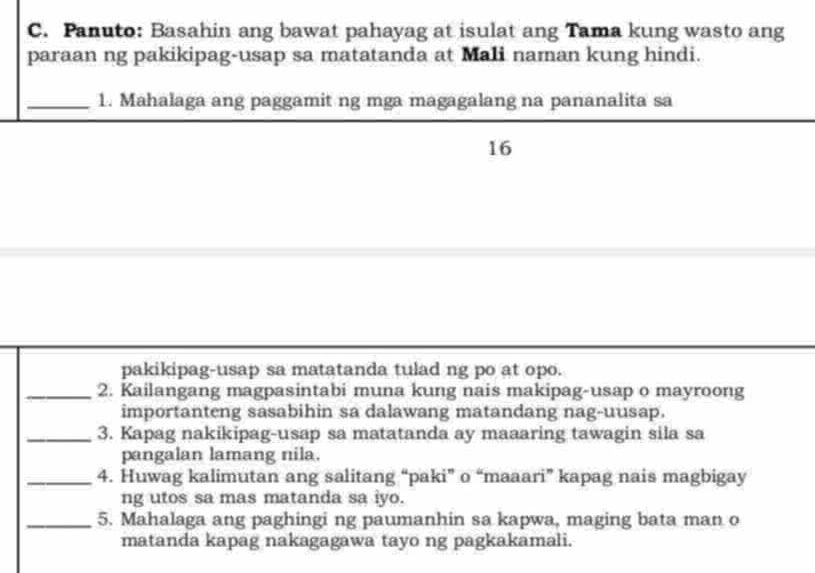 C. Panuto: Basahin ang bawat pahayag at | StudyX