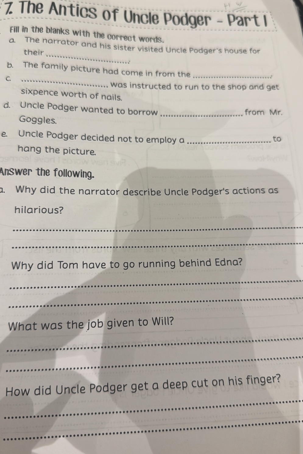 7. The Antics of Uncle Podger - Part I Fill | StudyX